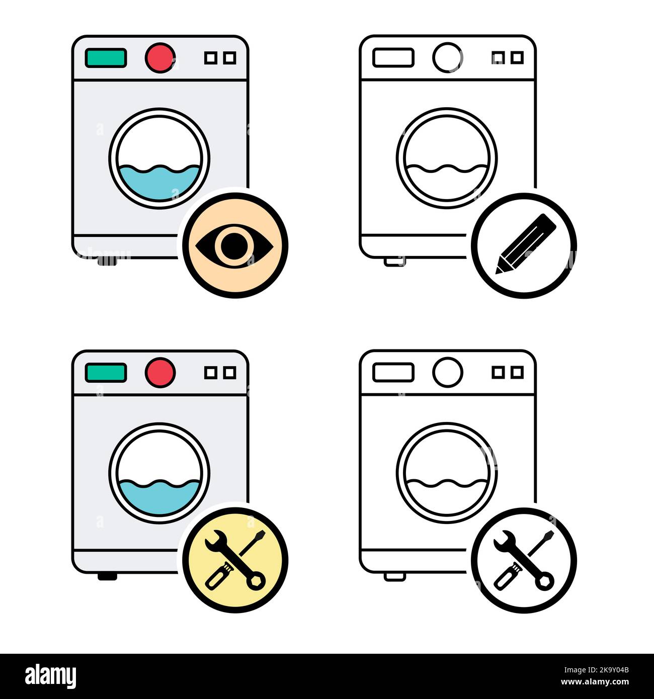Set of Washing machine equipment, Electric washer laundry icon, wash ...