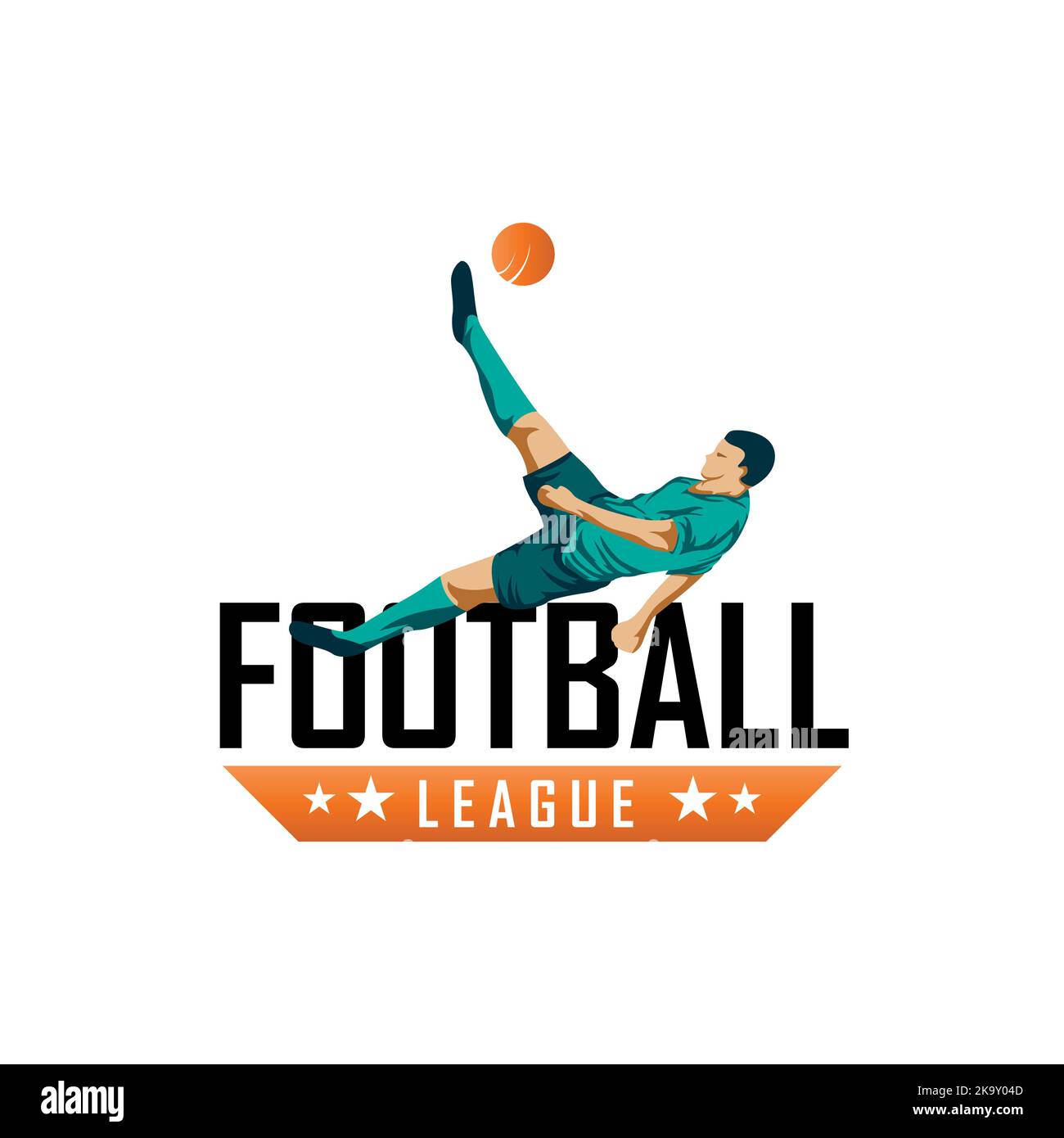 Football player logo in action with soccer emblem design on white ...