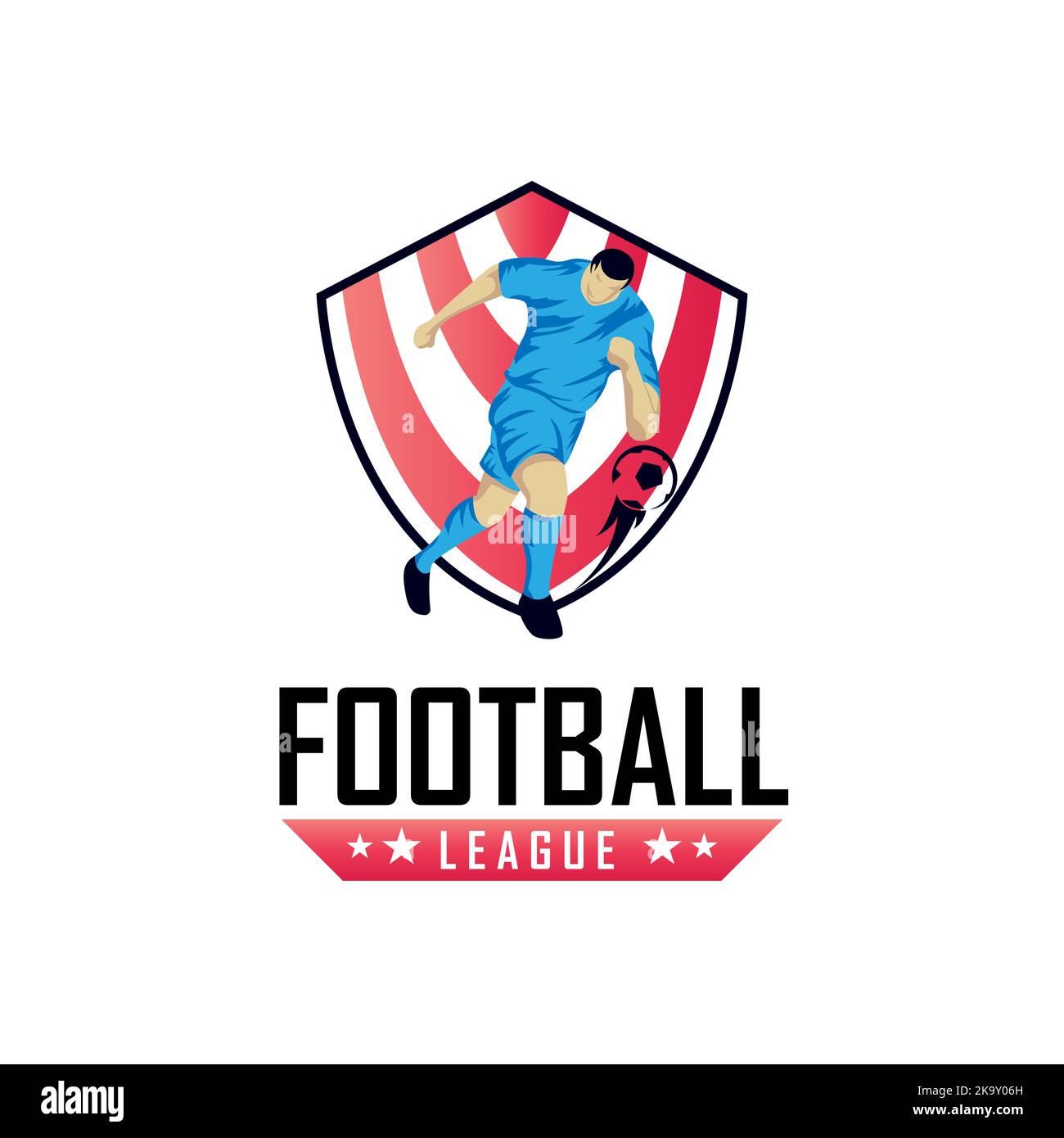 Football player logo in action with soccer emblem design on white ...