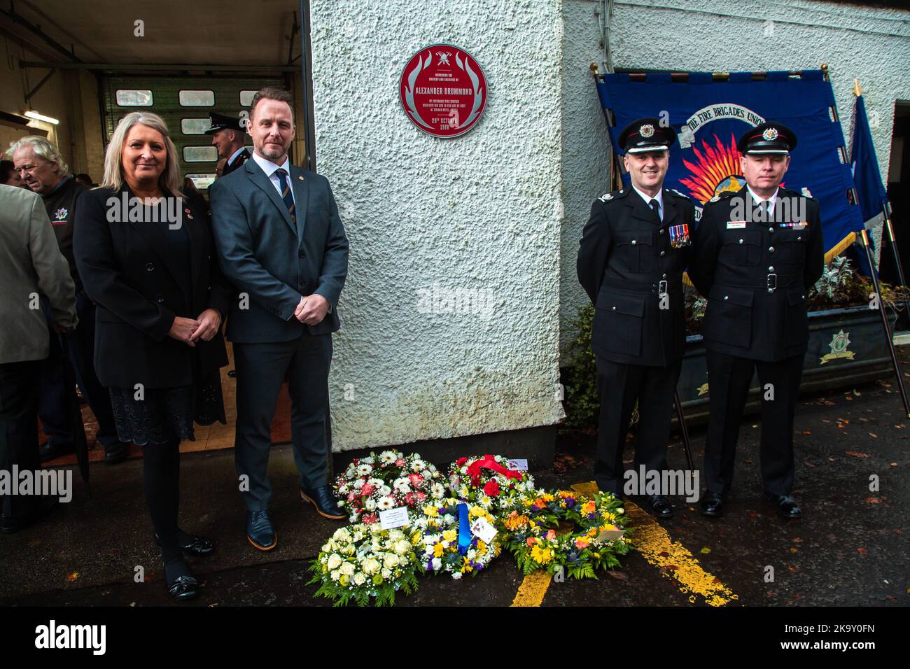 Handout photo issued by the Fire Brigades Union of the red plaque ...