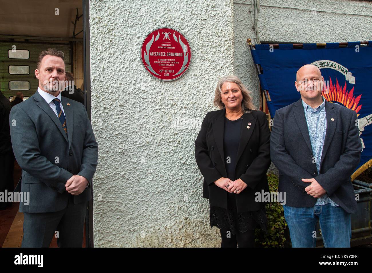 Handout photo issued by the Fire Brigades Union of the red plaque ...