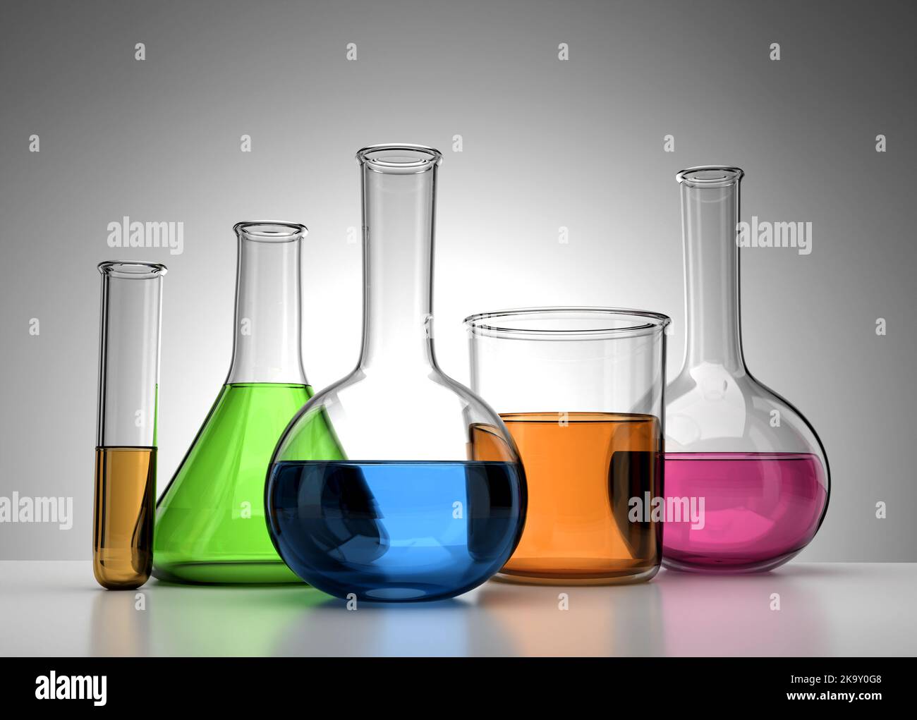 Realistic 3D Lab Equipment Test Tube, flask, beaker with colorful ...