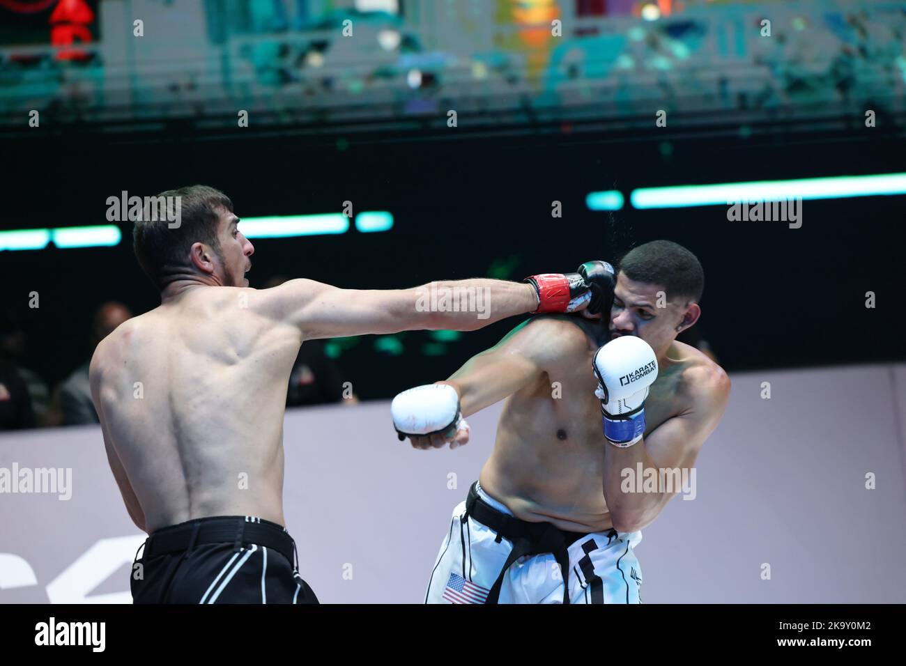 ORLANDO, FL - OCTOBER 29: Elvin Aghayev lands a punch during Karate ...