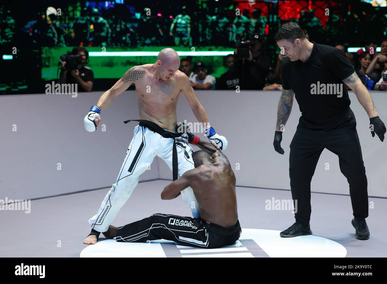 ORLANDO, FL - OCTOBER 29: James Vick throws ground shots during Karate Combat 36 on October 29 ...