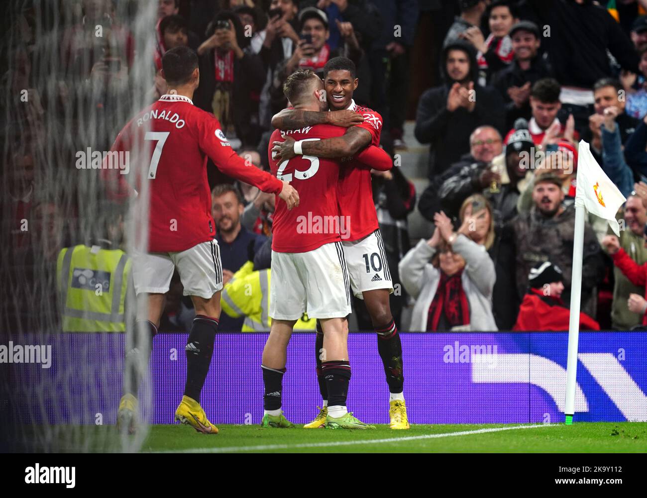 Manchester United's Marcus Rashford celebrates scoring their side's ...
