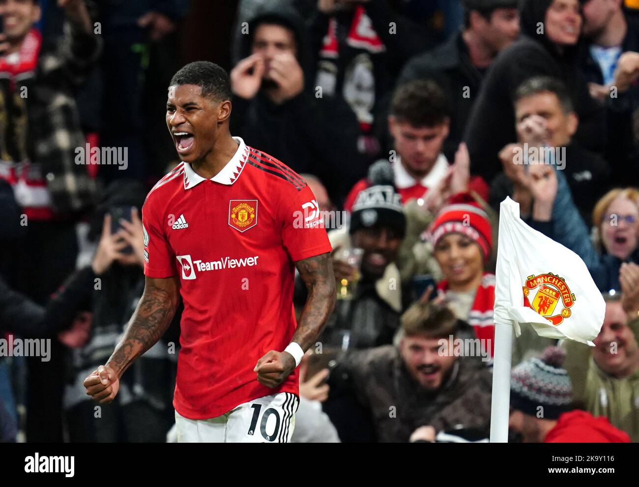 Manchester United's Marcus Rashford celebrates scoring their side's ...