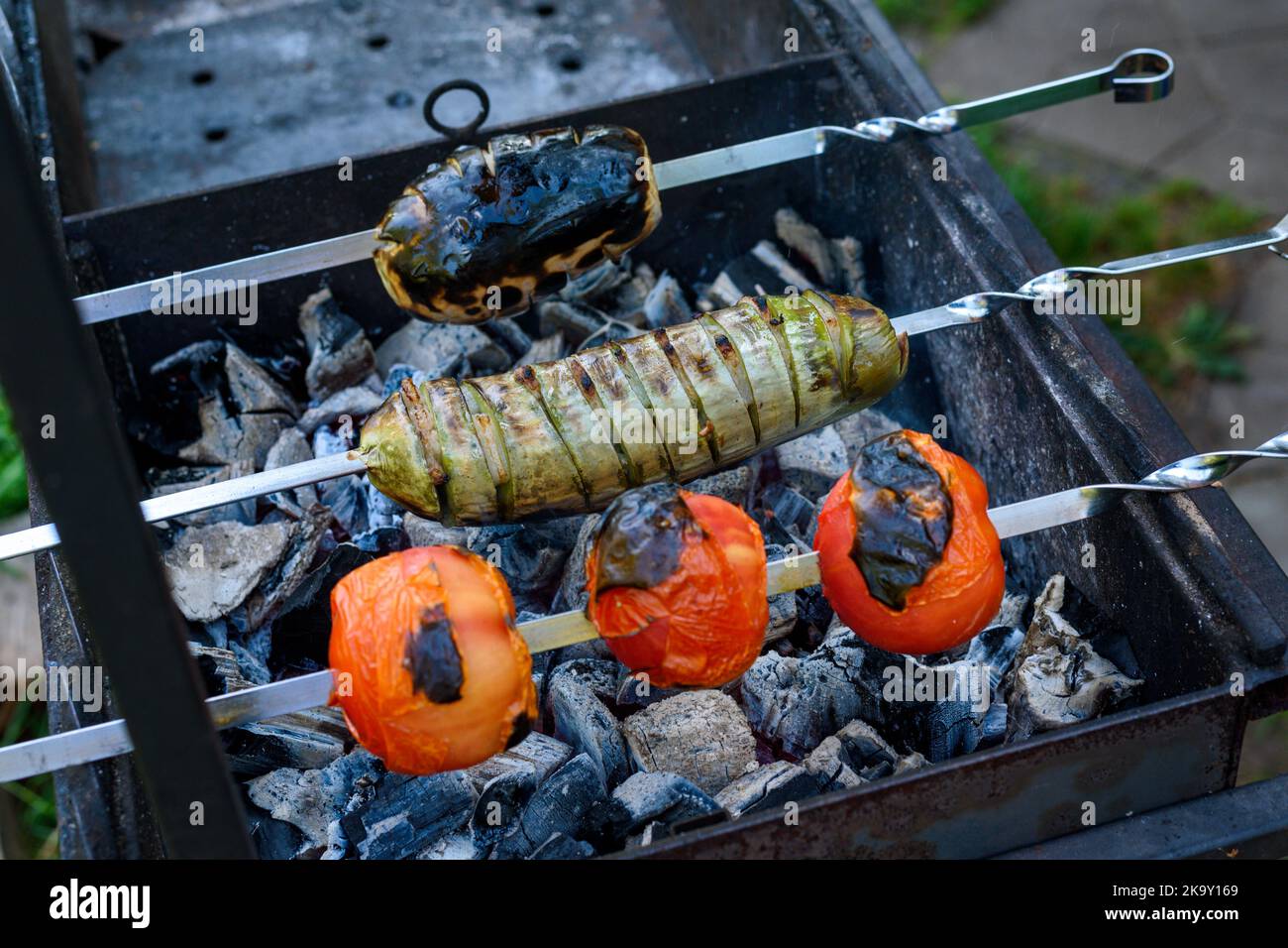 Delicious vegan kabobs with vegetables roasted on grill Stock Photo - Alamy