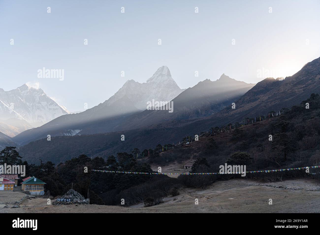 New photo of nature, high mountains on a blue sky background, Nepal ...