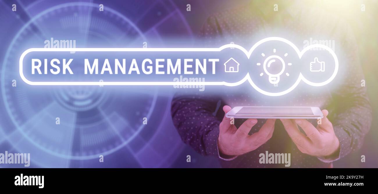 Hand writing sign Risk Management. Internet Concept assessing and ...