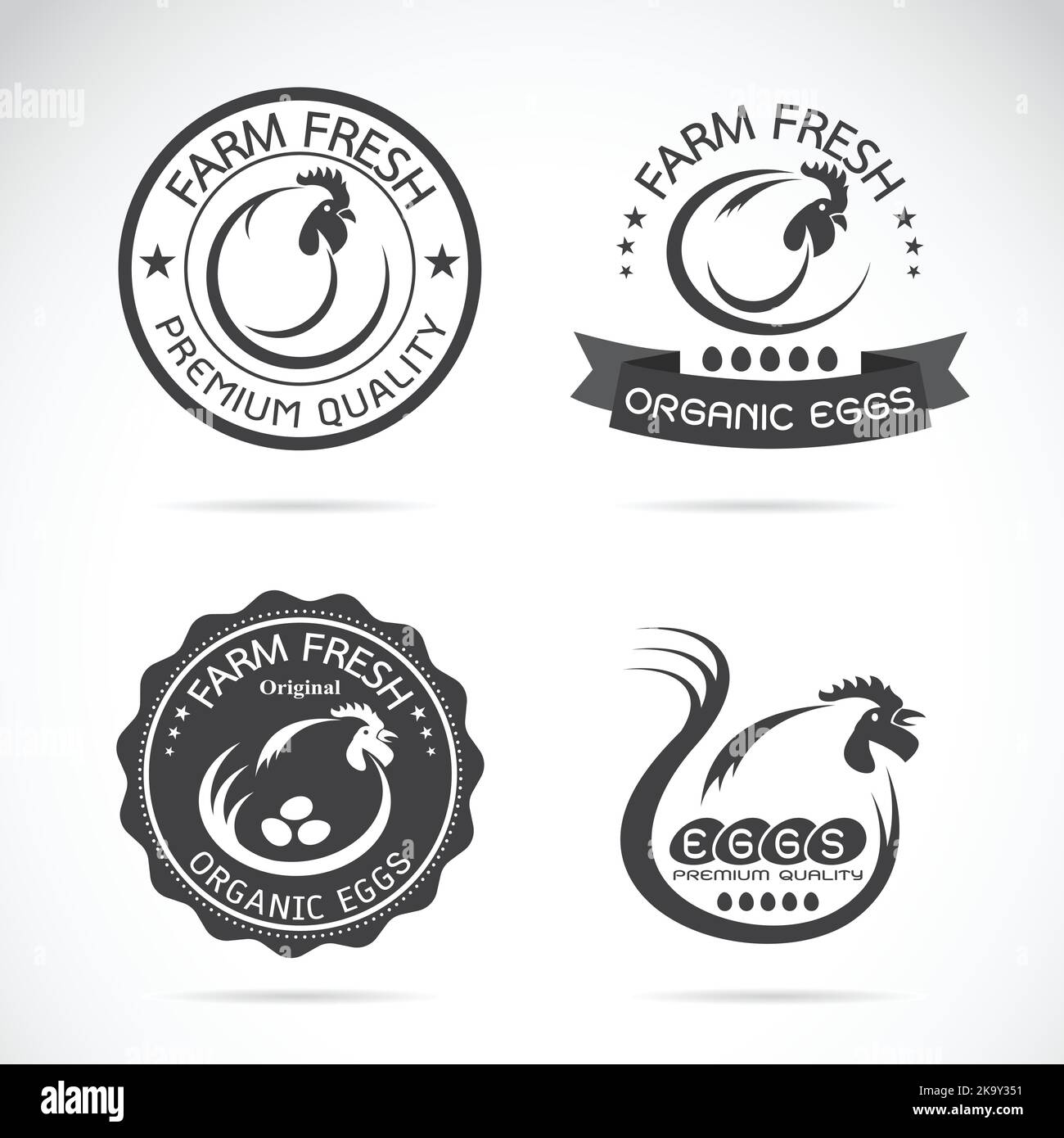 Set of vector chicken and eggs label on white background. Easy editable ...