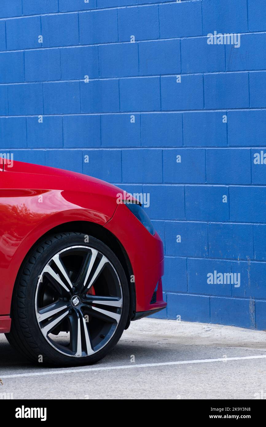Barcelona, Spain - October 23, 2022: Bright red car with sports wheels ...