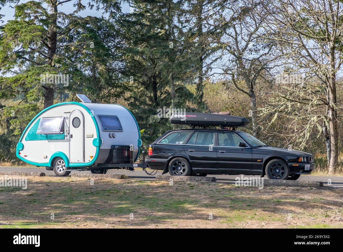 Ilwaco, WA. USA - 10-17-2022: TAB Teardrop Camper Trailer towed by a ...
