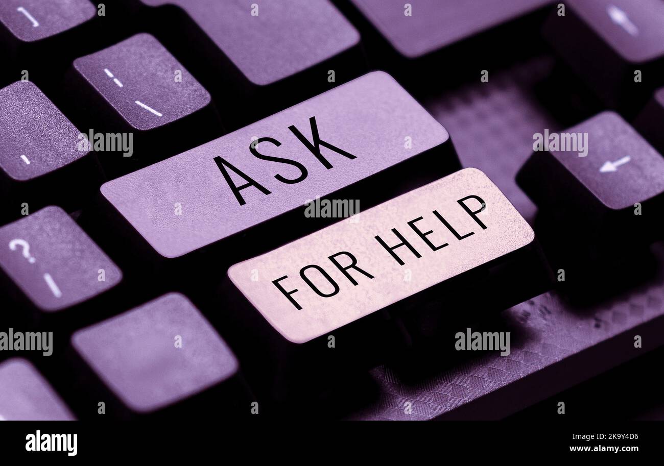 Hand writing sign Ask For Help. Conceptual photo Own something versus ...