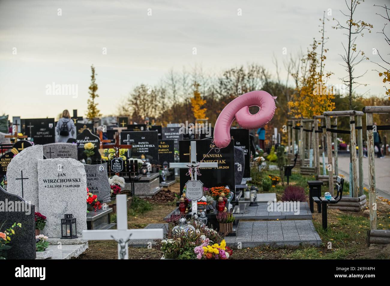 Gdansk, Poland 30th, Oct. 2022 People visiting graves of their ...