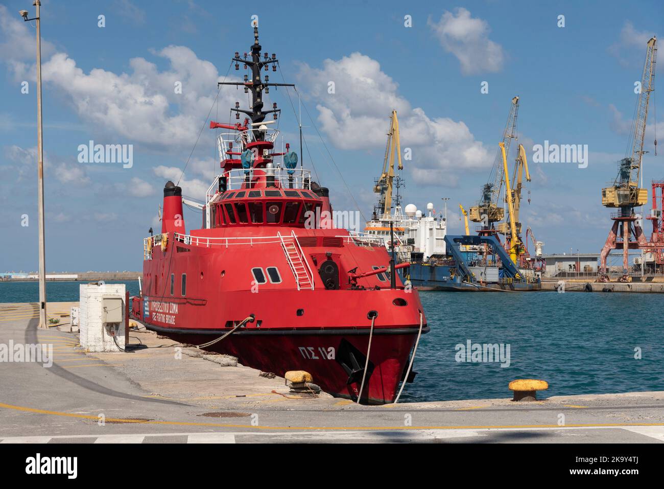 Heraklion, Crete, Greece. 2022. Red fireboat of the Fire Fighting ...