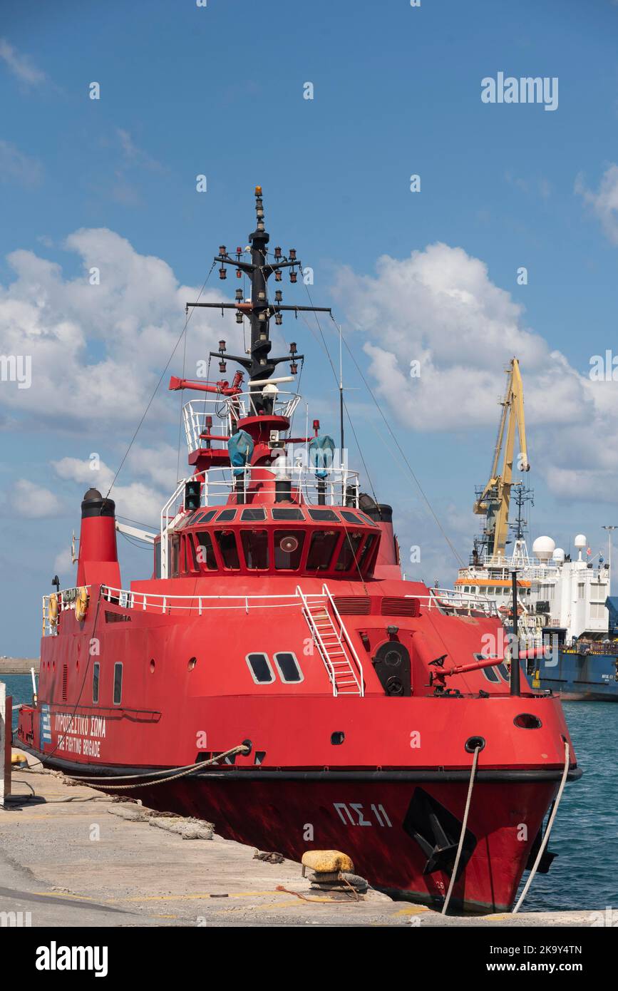 Heraklion, Crete, Greece. 2022. Red fireboat of the Fire Fighting ...
