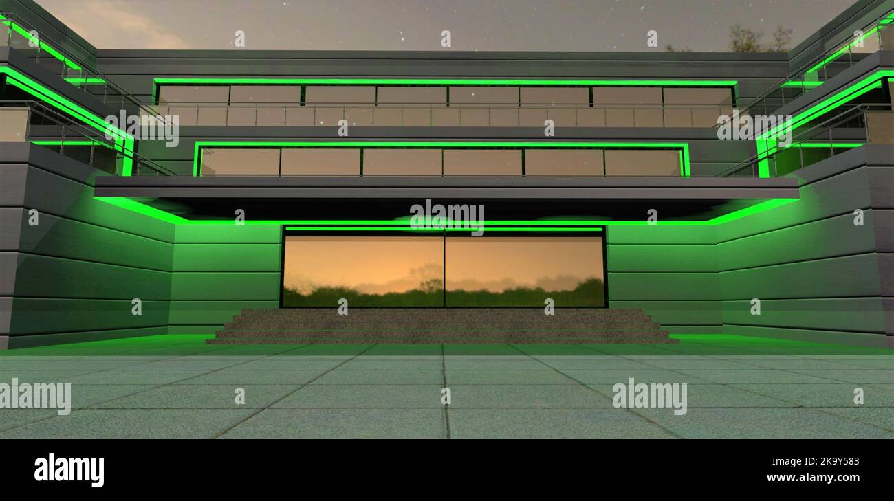 Illuminated with green LED light at the entrance to a minimalist ...