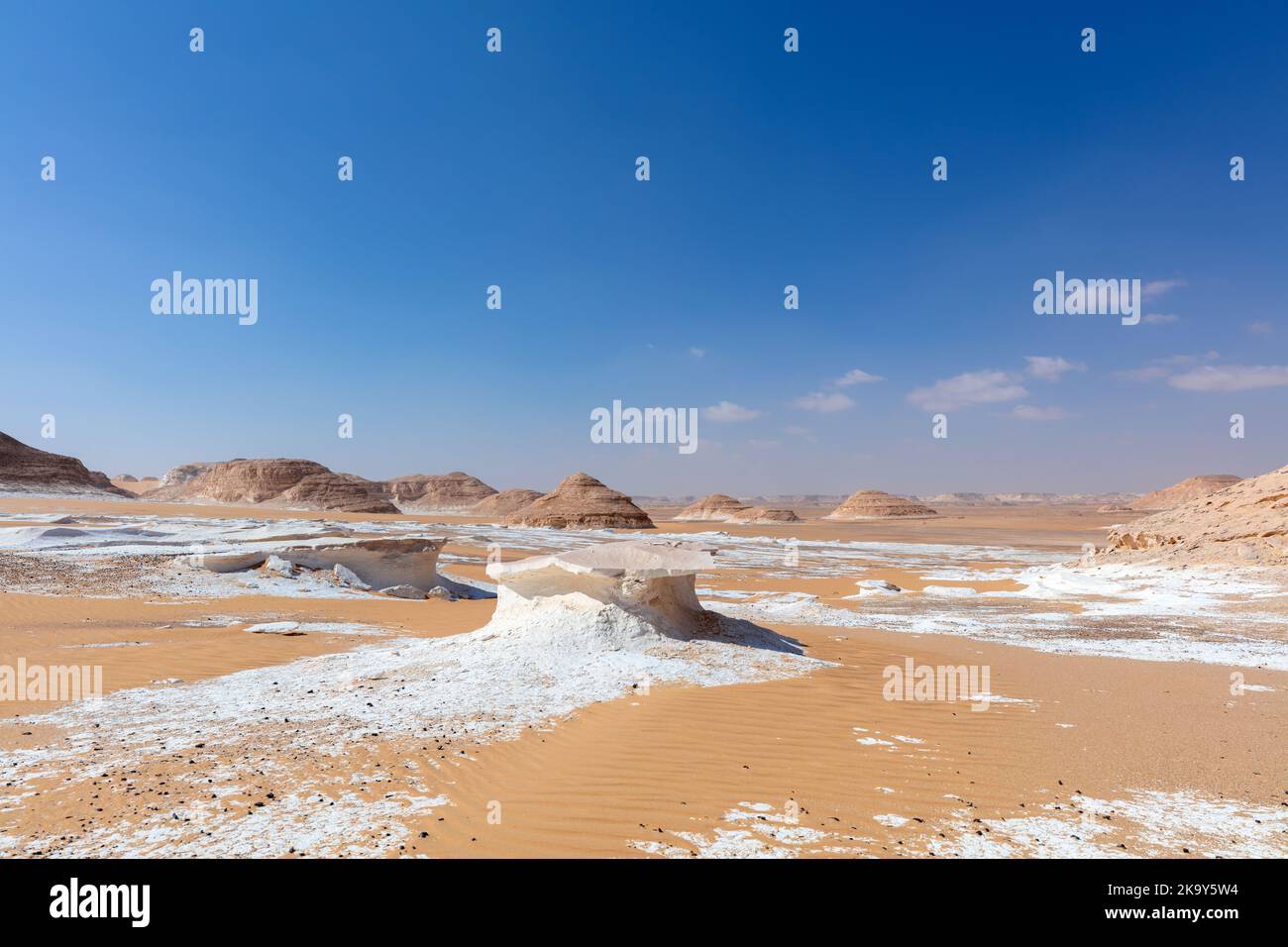 White desert bahariya egypt. White limestone rock formations and sand ...