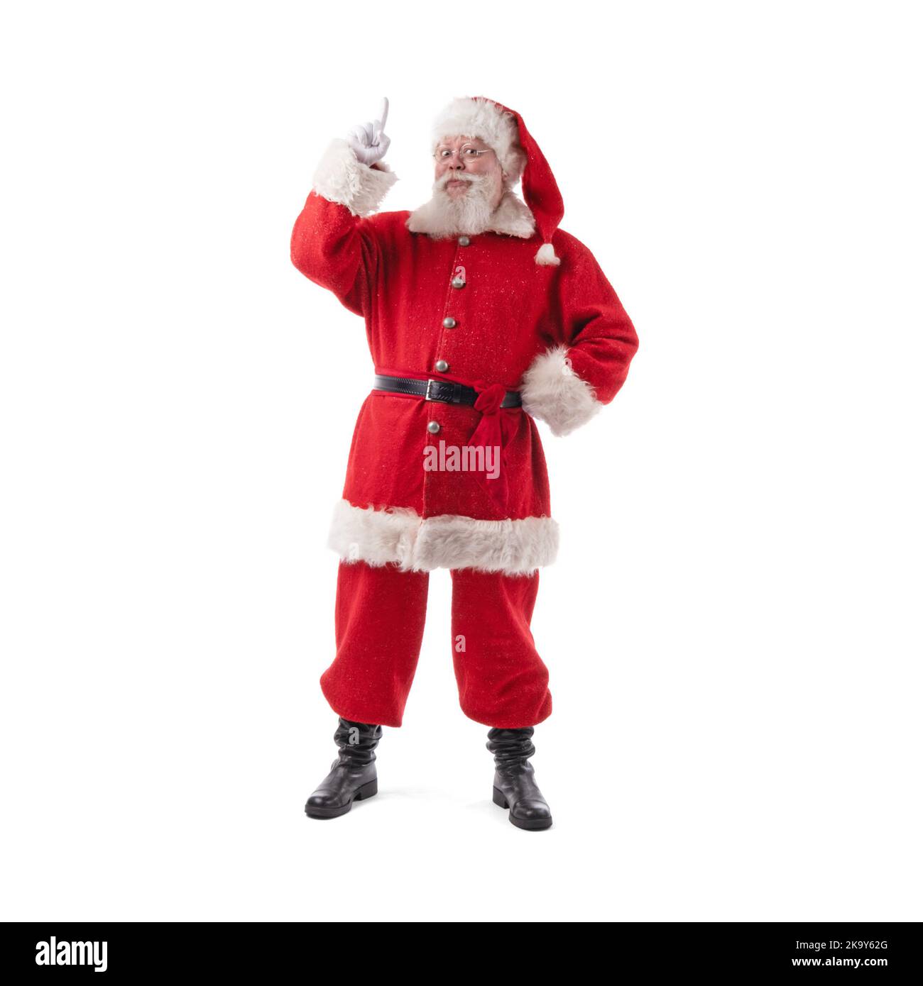 Full length portrait of Santa Claus pointing up studio isolated on ...