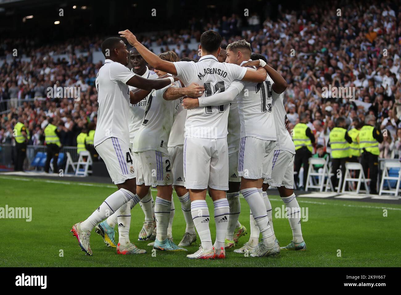 Madrid, Spain, on October 30, 2022. Real Madrid players celebrate ...