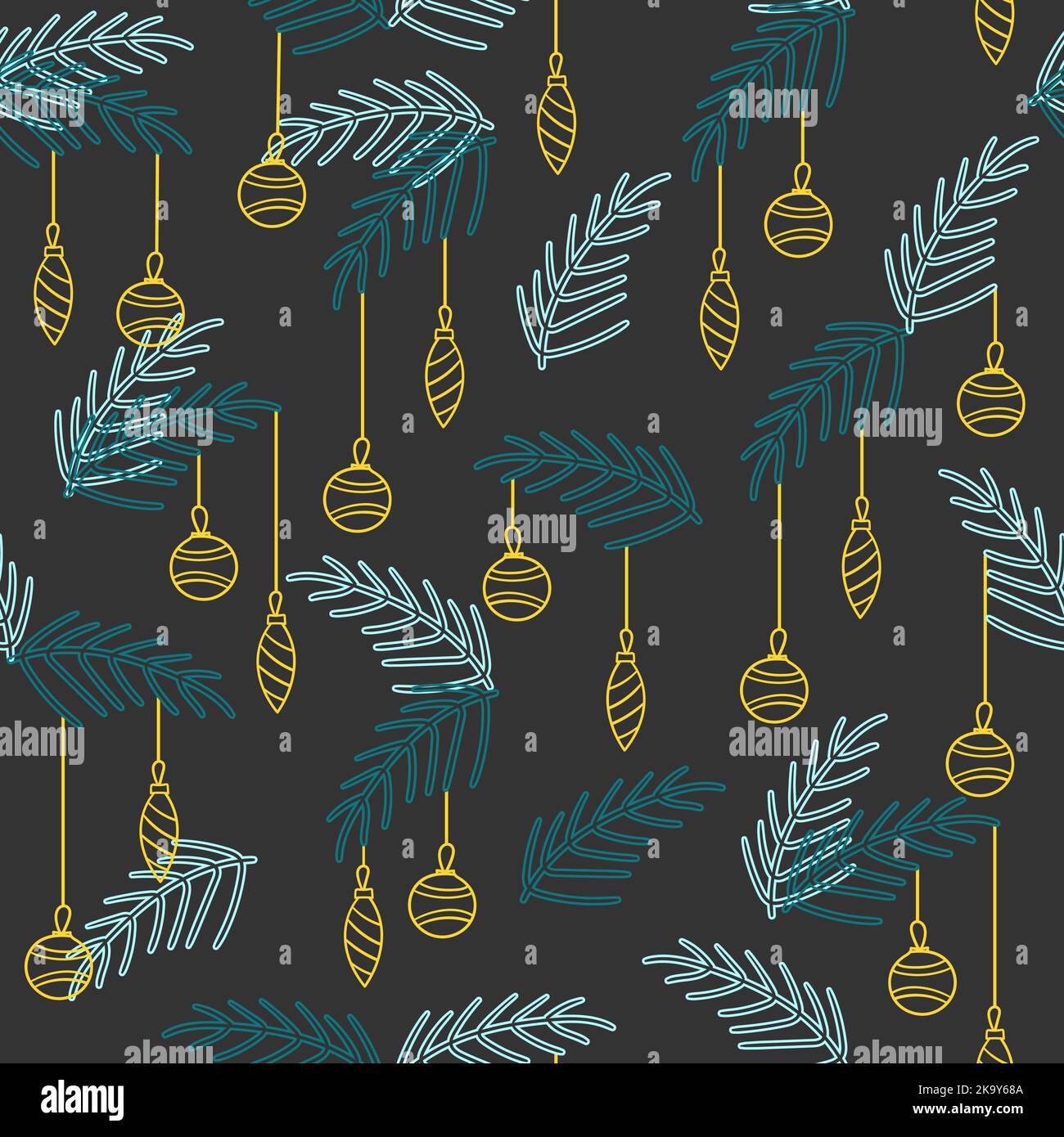 Christmas black seamless pattern with linear colored Christmas tree ...