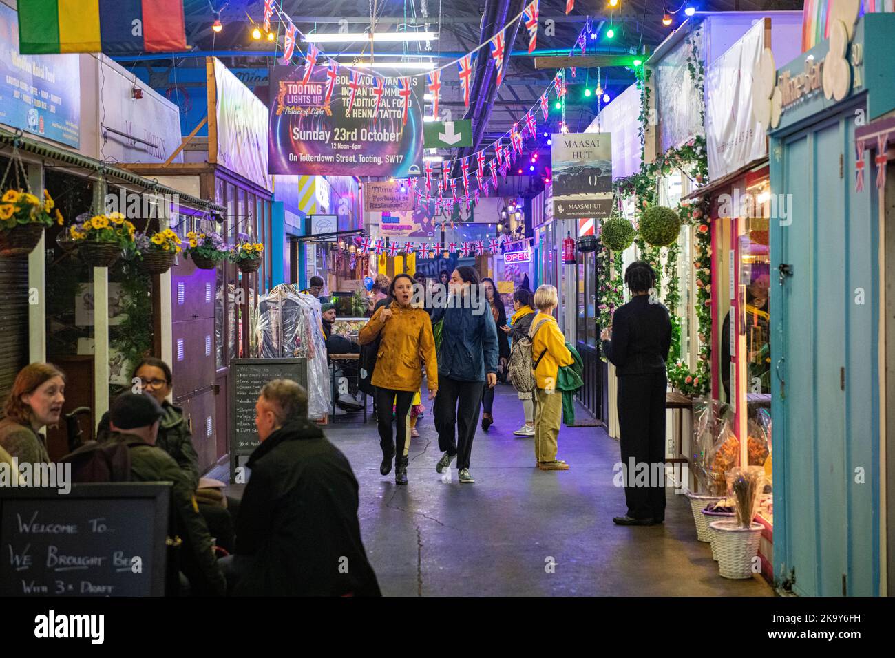 The interior of Tooting Market in South West London Stock Photo - Alamy