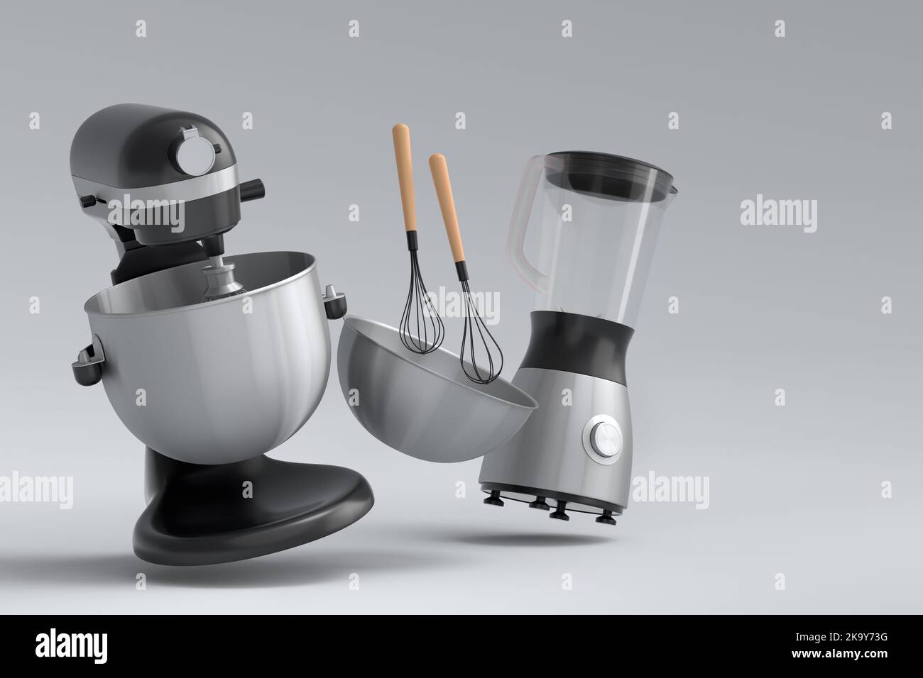 Mixer and metal bowl with kitchen utensil for preparation of dough on ...