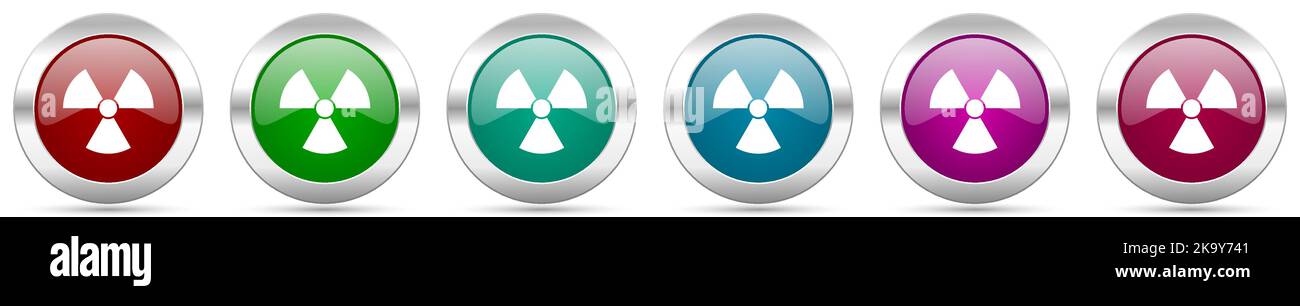 Radiation silver metallic vector icon set, round glossy buttons with ...