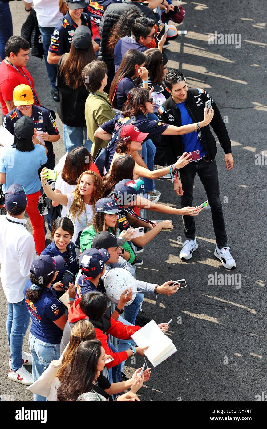 Esteban Ocon (FRA) Alpine F1 Team with fans. Mexican Grand Prix, Sunday ...