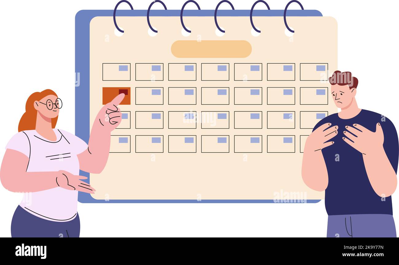 Woman and calendar and confused Stock Vector Images - Alamy