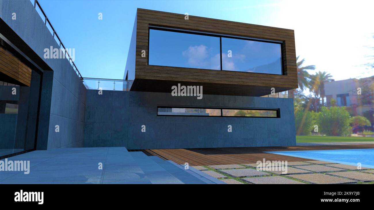 Cobblestone courtyard of a cozy country villa designed in a minimalist ...