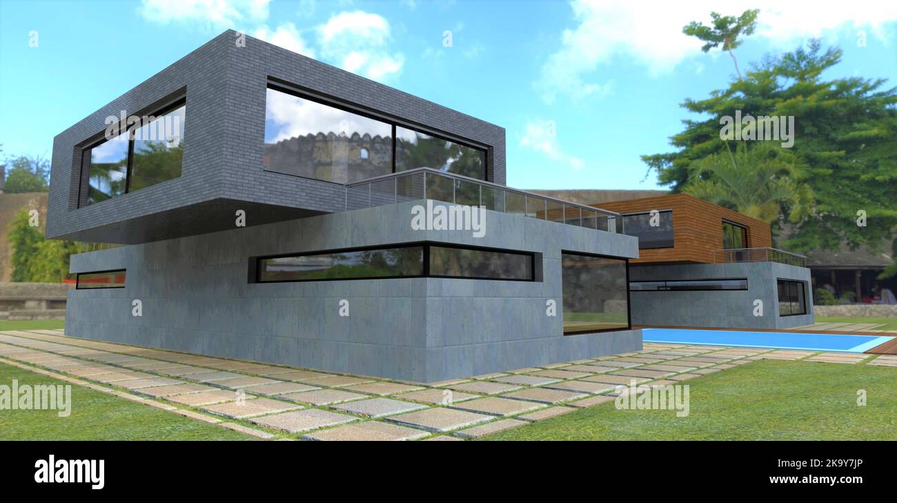 Newly commissioned country cottage in a minimalist style. Blind area of ...