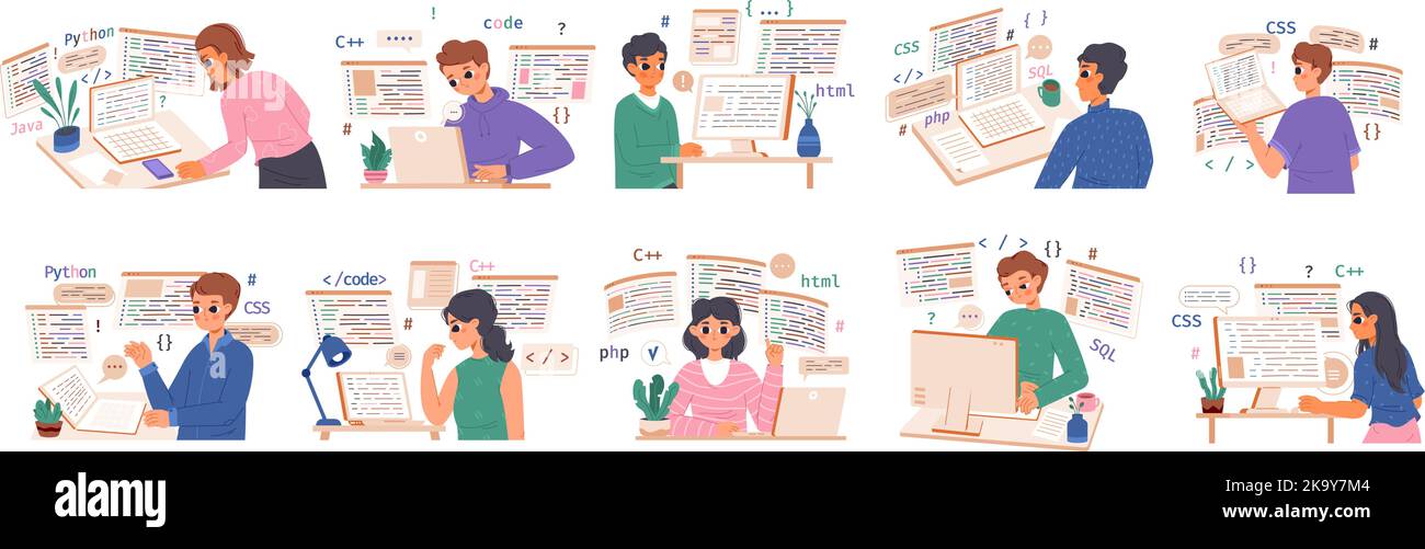 Web Developers And Coder Build Projects Programming Seo Web Coding Characters Young