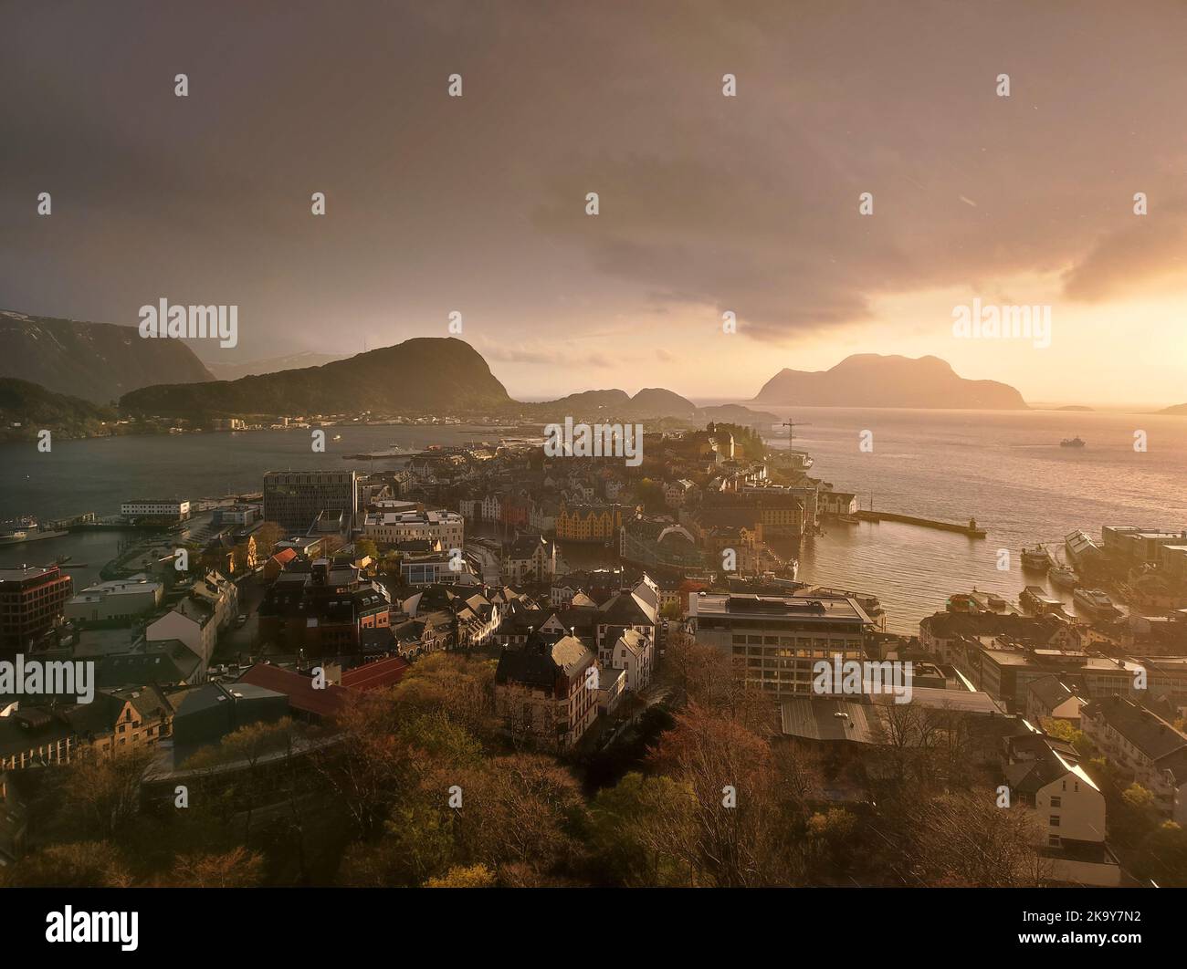 Alesund, Norway: 6 May 2022 - Panoramic view of Alesund afetr the rain ...