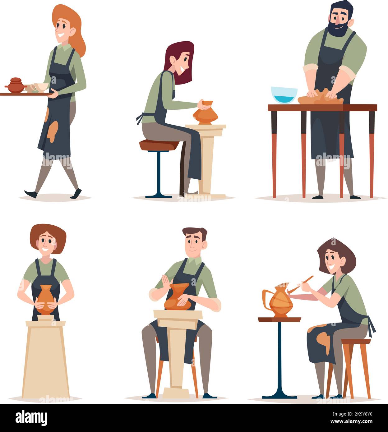 Clay utensil. Plates bowls vases dishes cups from clay exact vector ...