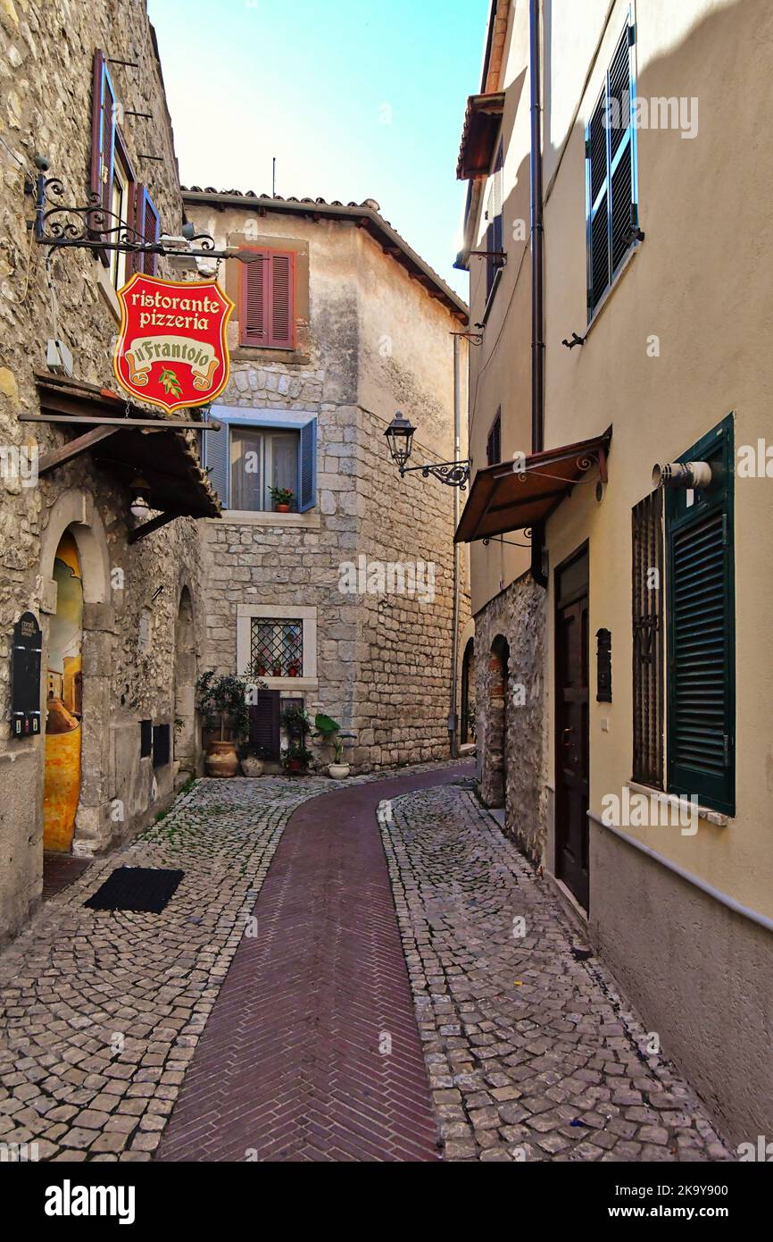 A small street between ancient buildings in Boville Ernica, a historic ...