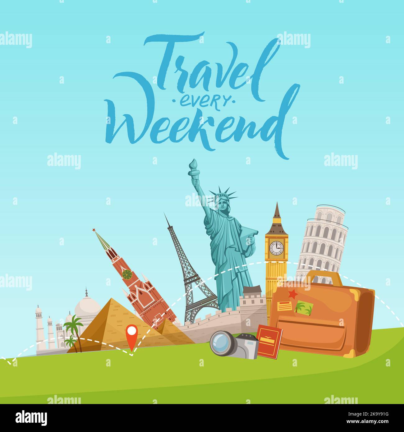 Travel background. historical landmarks for world exploration. Vector ...