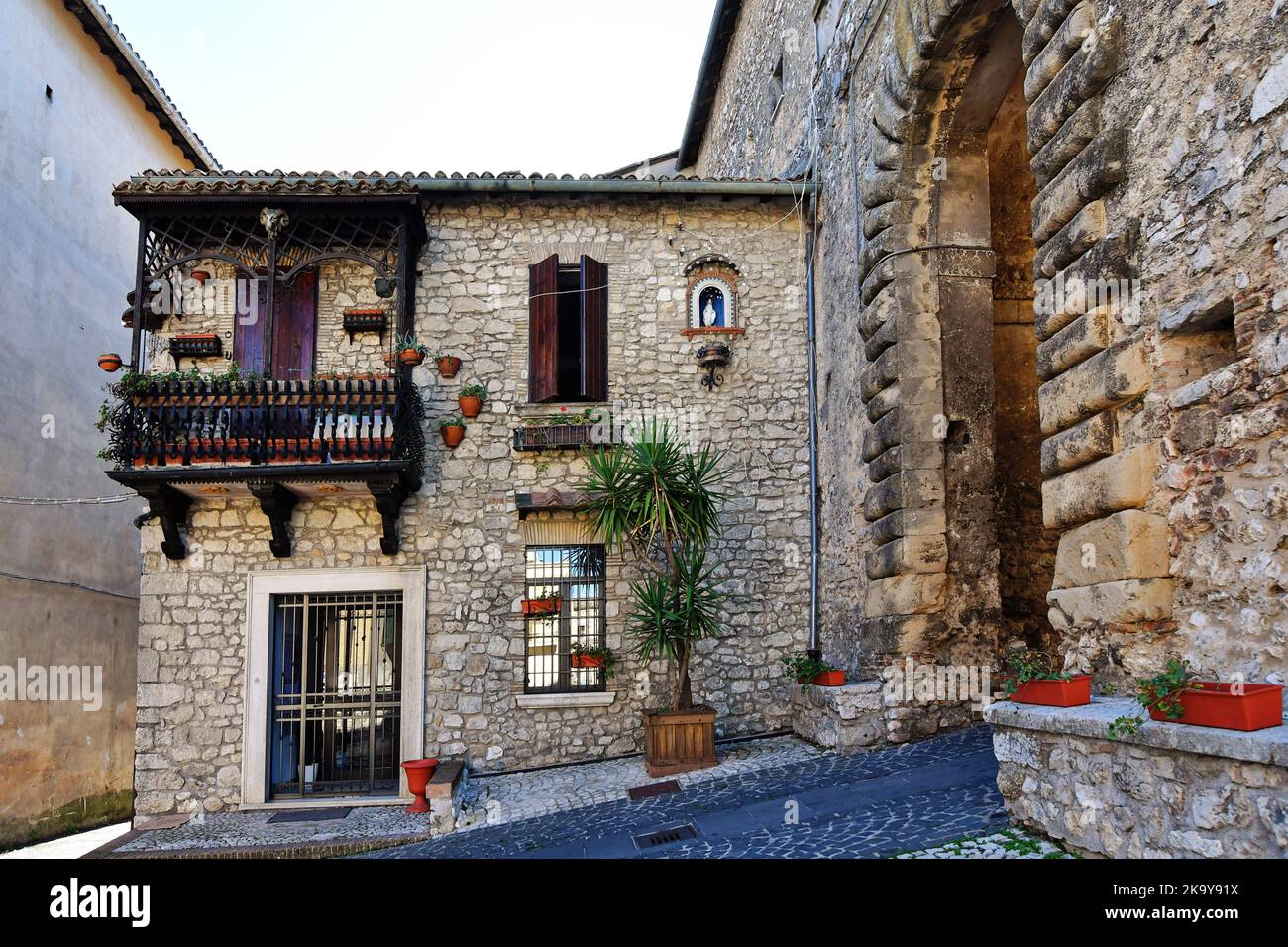 An ancient entrance arch in Boville Ernica, a historic town in the ...