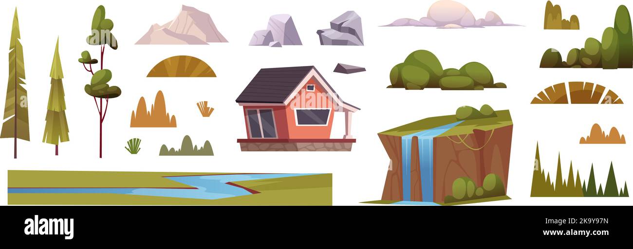 Landscape constructor. Nature natural botanical elements mountains ...