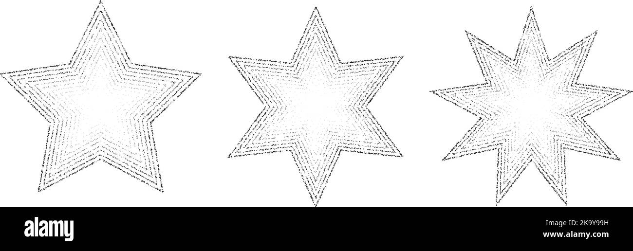 Dotted grain stars set. Black stippled shapes collection. Various noise ...