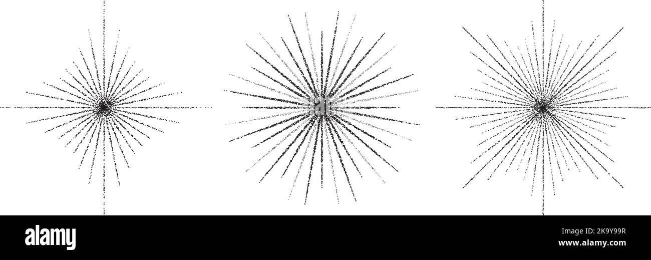 Dotted grain star with beams set. Black stippled ray sparkle and flare ...