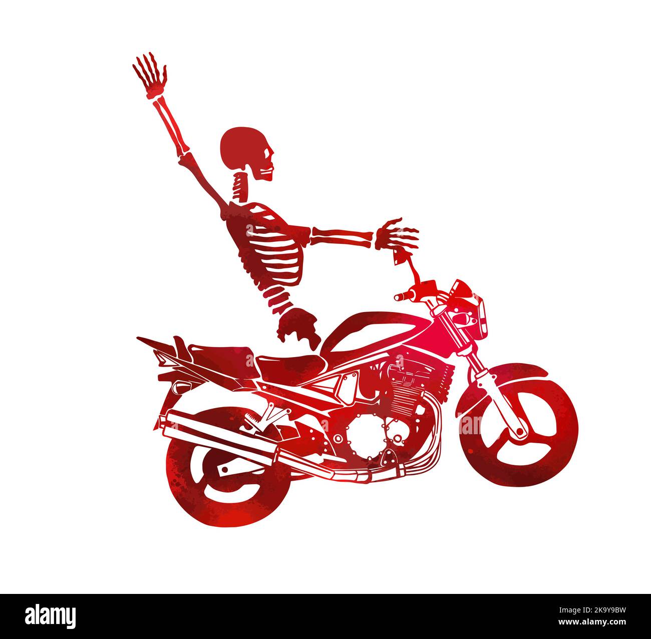 The red skeleton rides a motorcycle. Happy Halloween. Vector ...