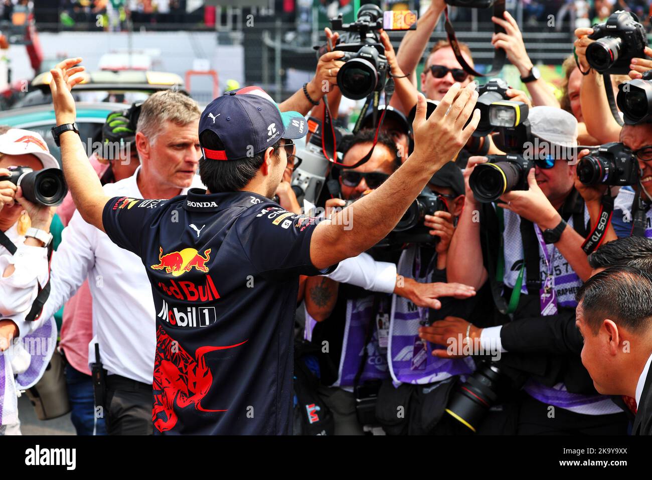Sergio Perez (MEX) Red Bull Racing on the drivers parade. Mexican Grand Prix, Sunday 30th ...