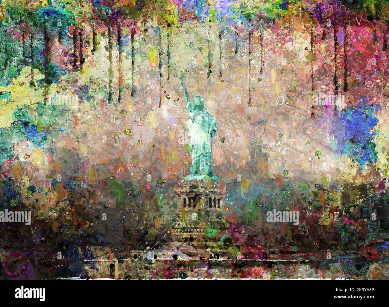 Liberty statue abstract painting. 3D rendering Stock Photo - Alamy