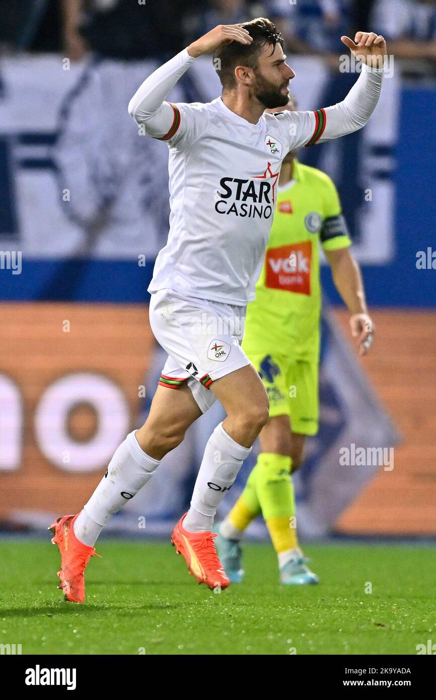 OHL's Mario Gonzalez celebrates after scoring during a soccer match ...