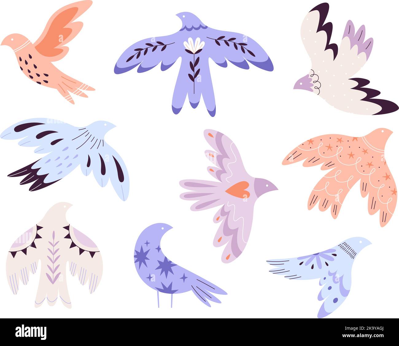 Decorative contemporary folk abstract birds. Birdy floral shapes ...