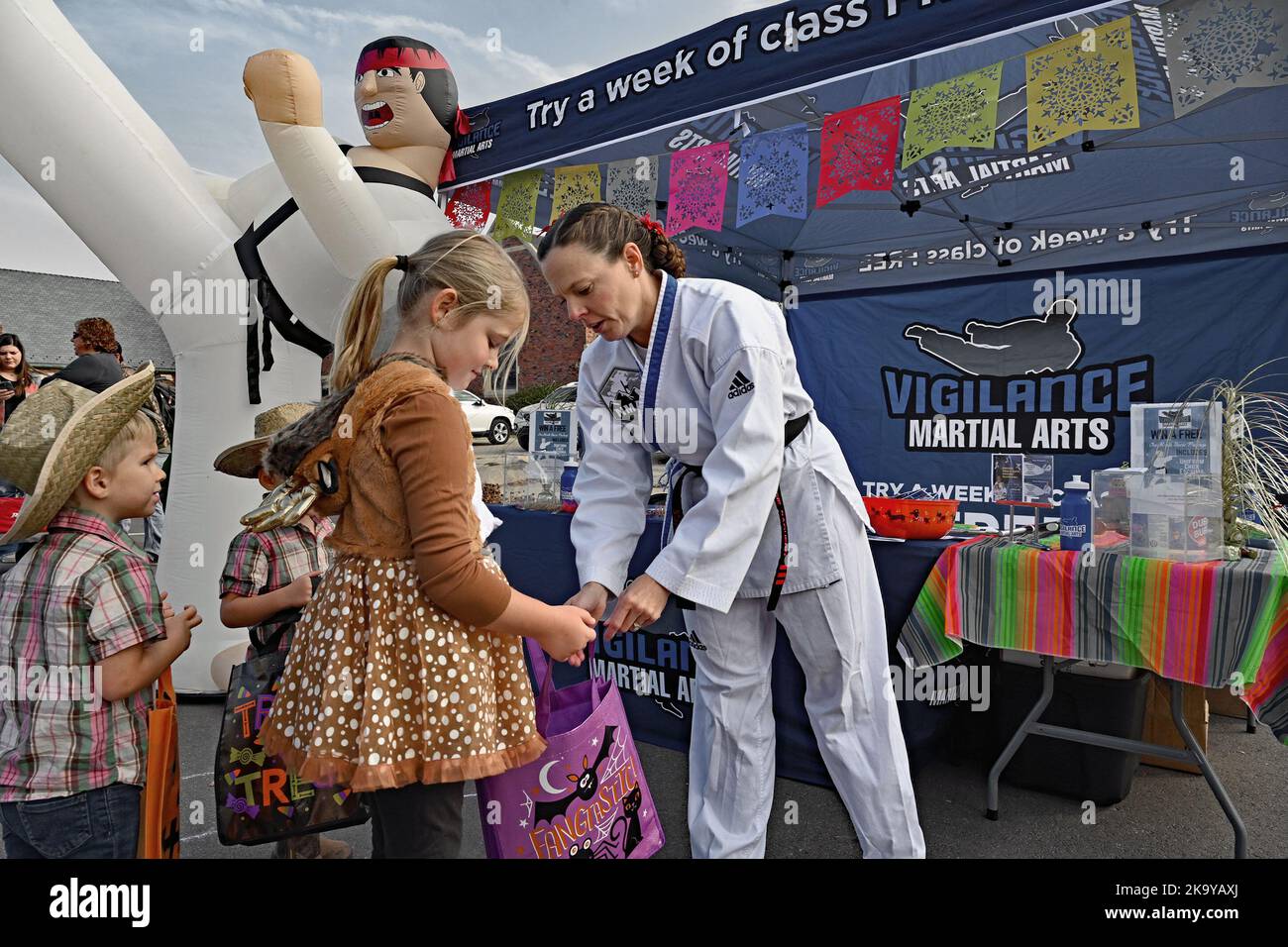 EMPORIA, KANSAS - OCTOBER 29, 2022 Local Martial Arts instructor gives ...