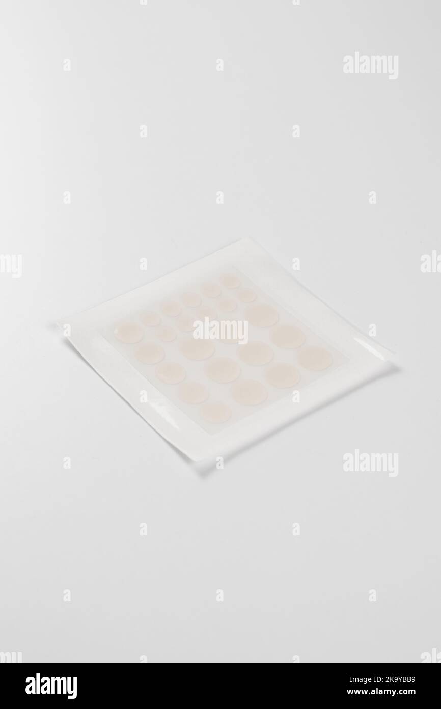 Set of round acne patches on white background. Close-up acne patch ...