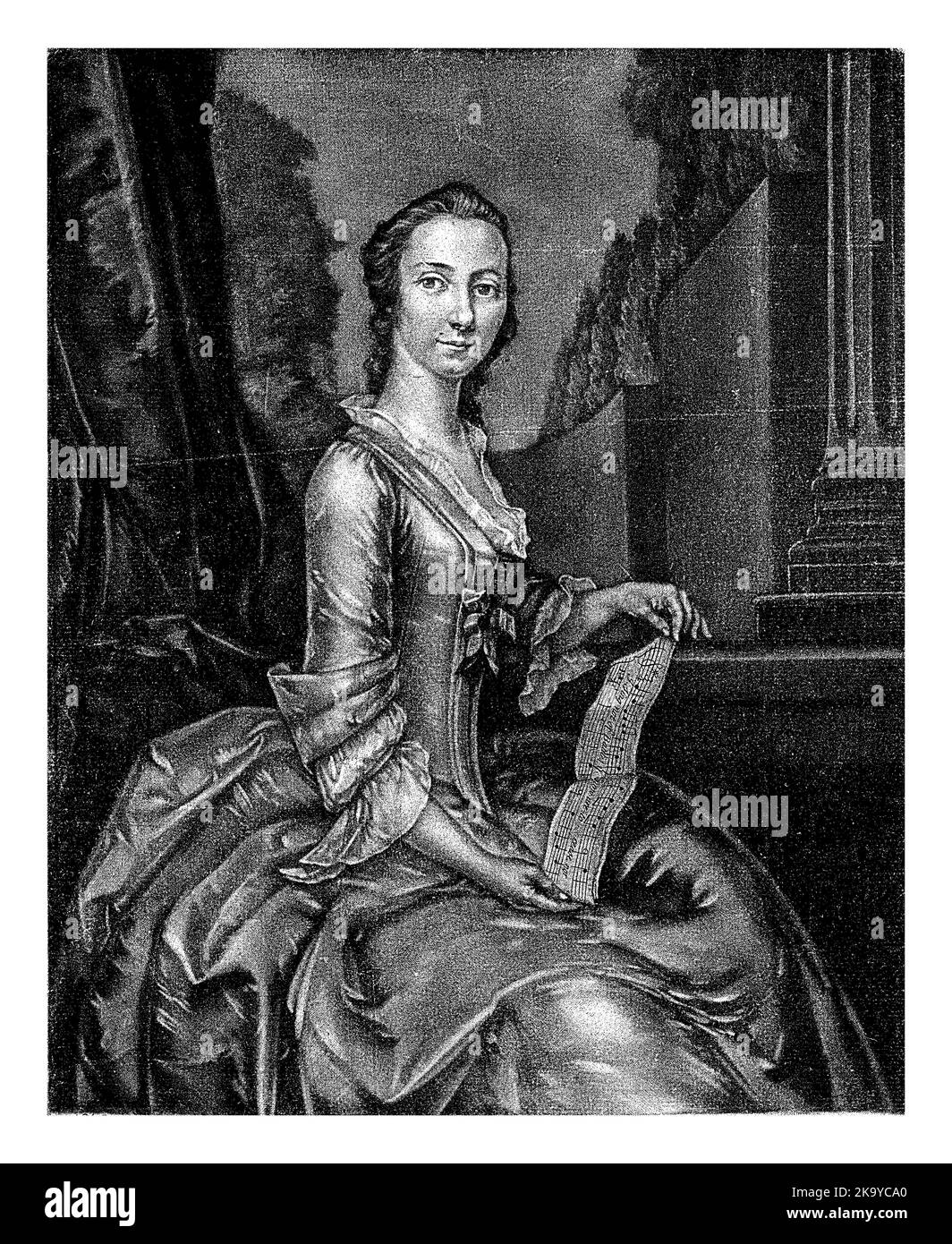 The singer Anna Maria Falkner with a music sheet in her hand, on which ...