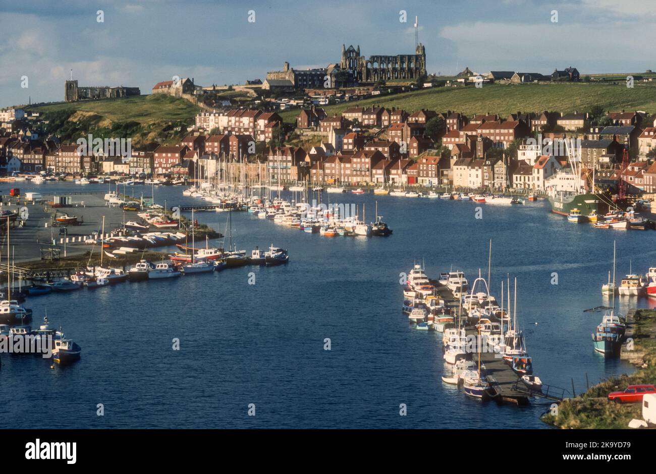 1980s archive photograph of Whitby Abbey and the River Esk Stock Photo ...
